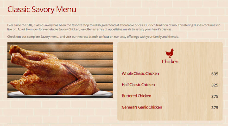 Classic Savory Philippines Menu Prices Updated 2025